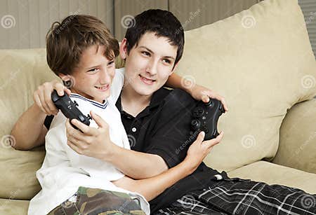 Brothers Playing Video Games Stock Photo - Image of lifestyle, console ...