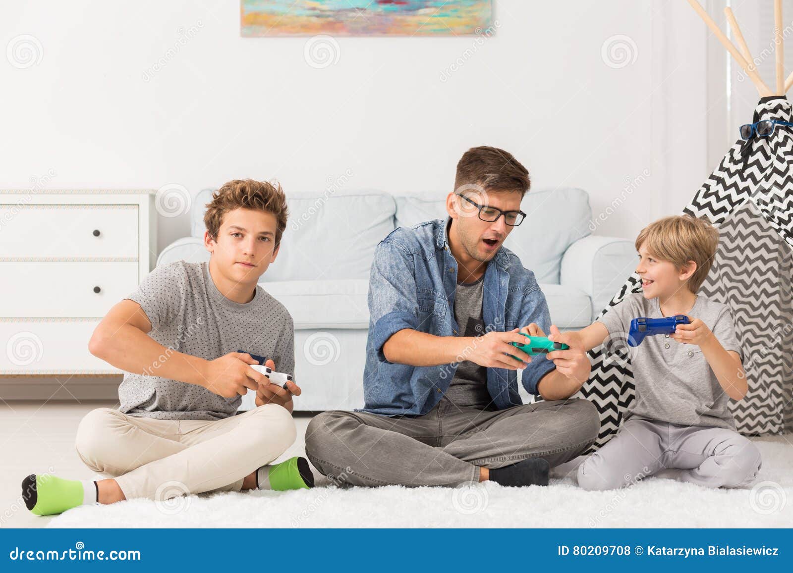 Brothers Playing Video Games Stock Photo - Image of childhood, tent ...