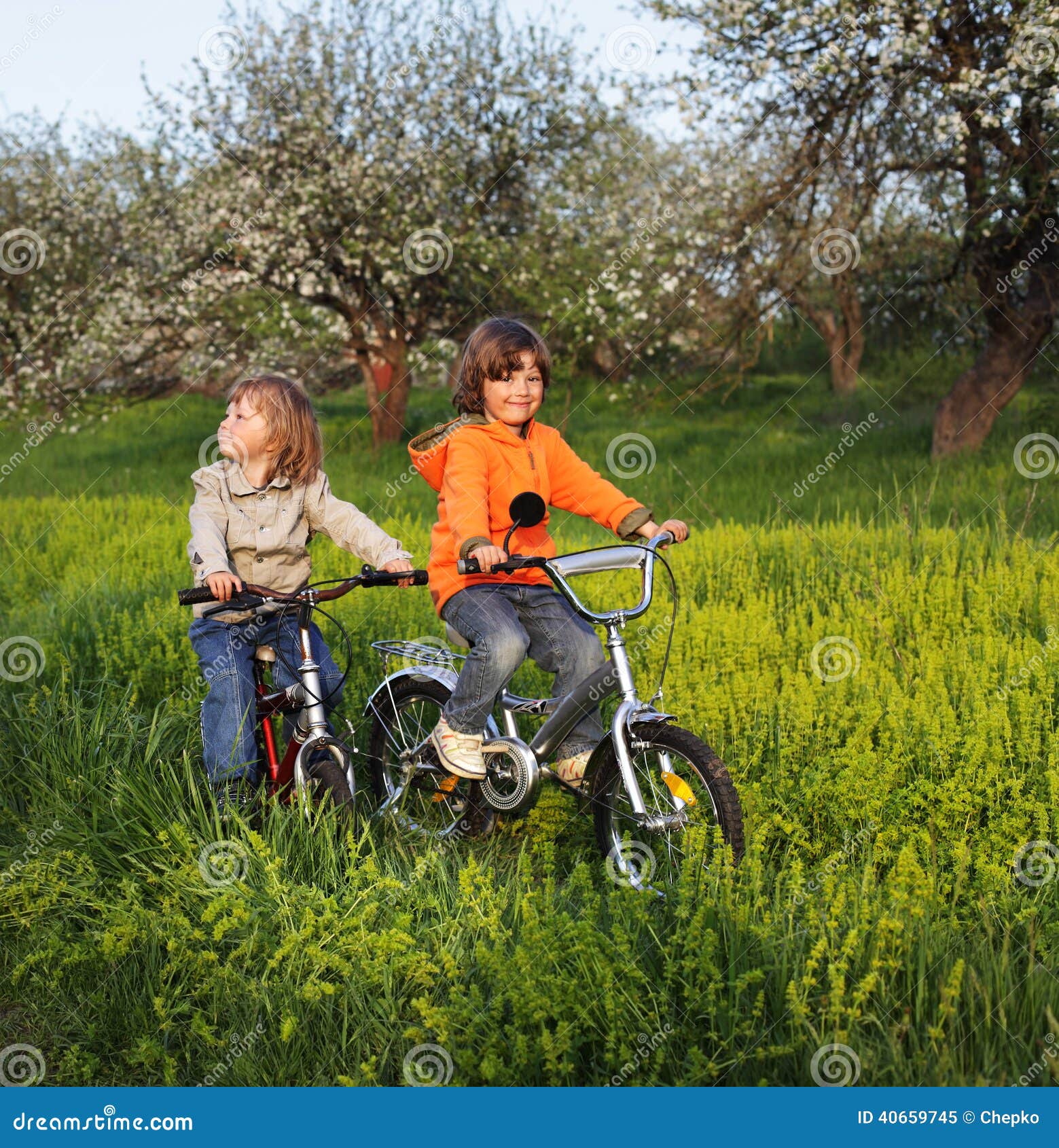 Brothers ride on bikes stock image. Image of child, parent - 40659745