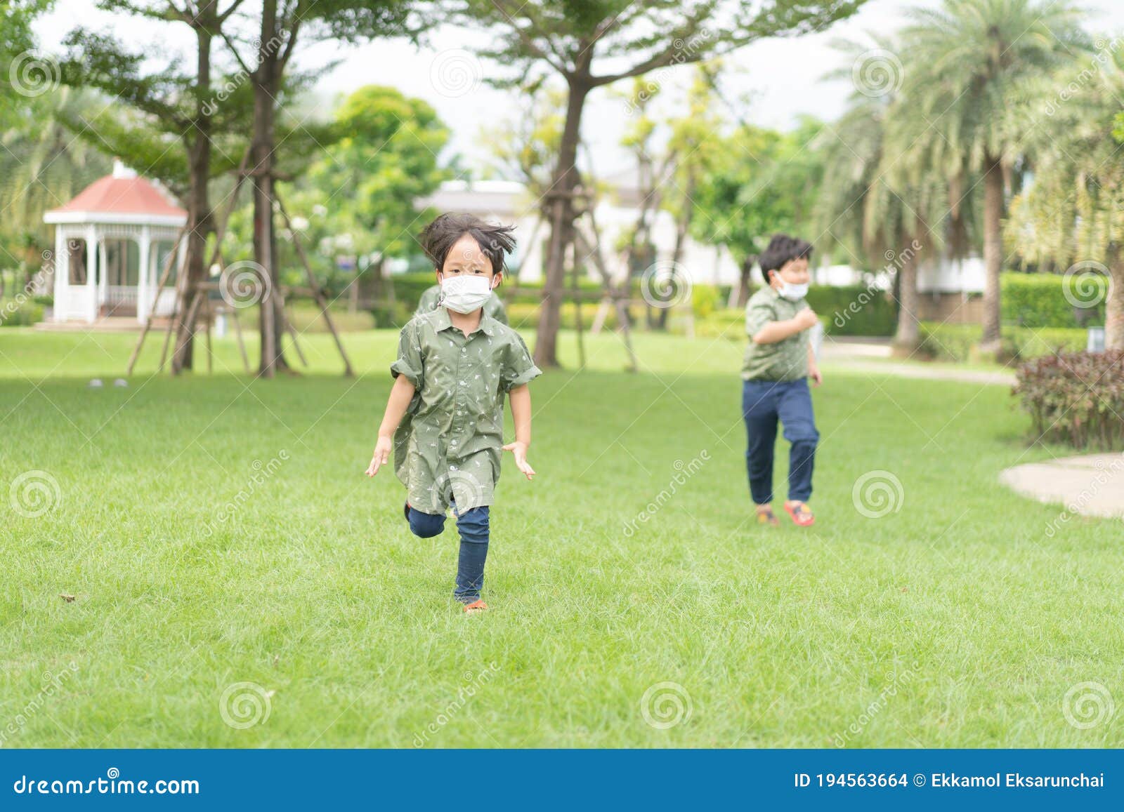 3 Brothers are Running and Playing in the Garden Stock Photo - Image of ...