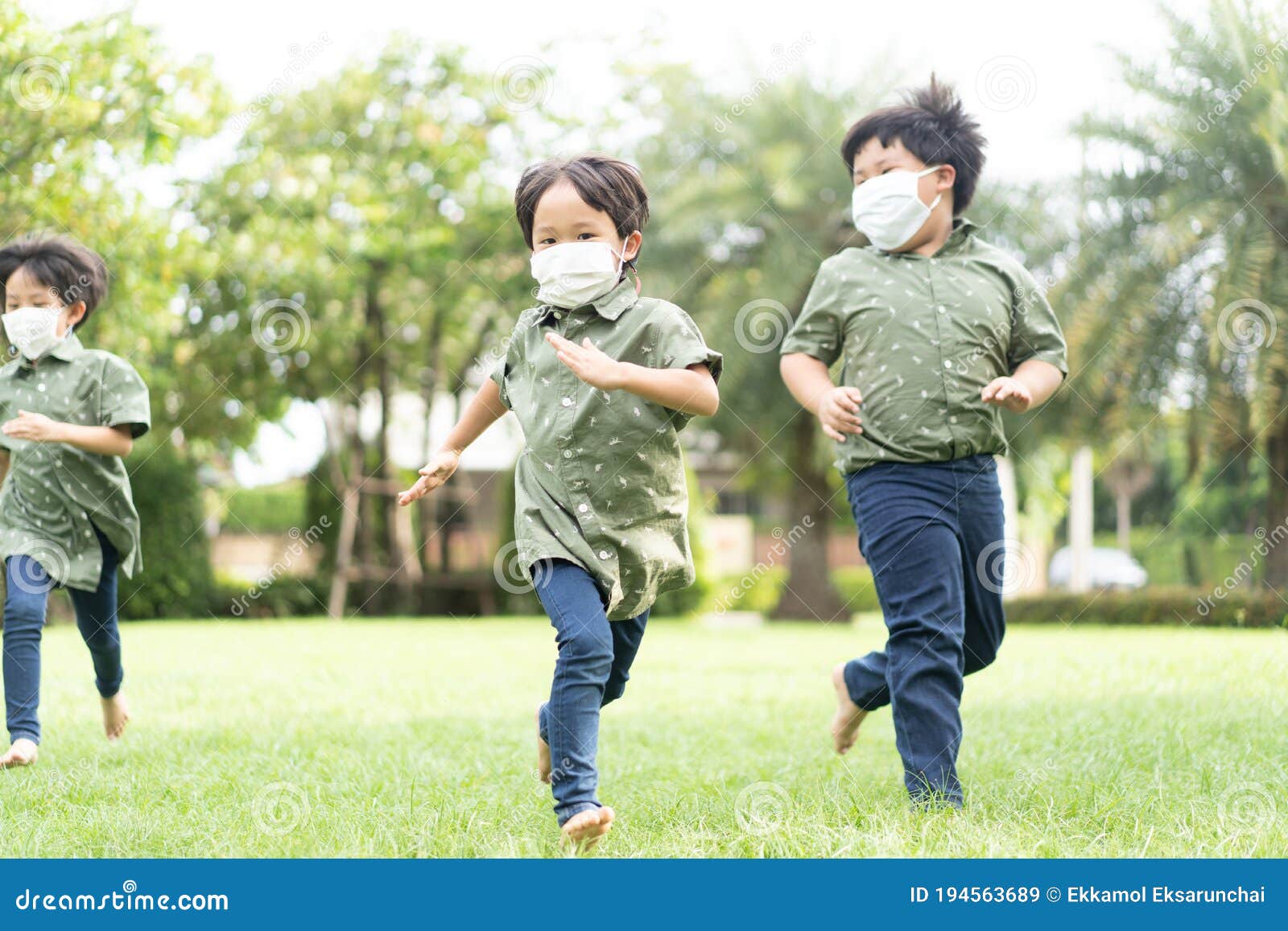 3 Brothers are Running and Playing in the Garden Stock Image - Image of ...