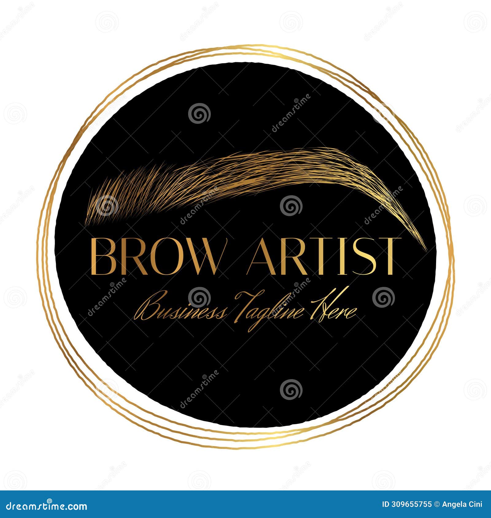 Brow Artist Round Logo with Gold Eyebrow Stock Illustration ...
