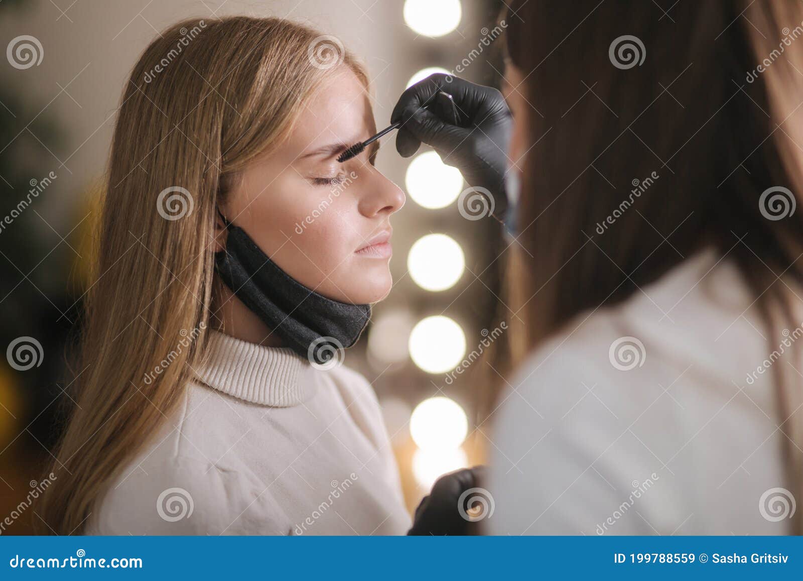 Brow and Makeup Master in Protective Mask Gives Shape To Pull Out with ...