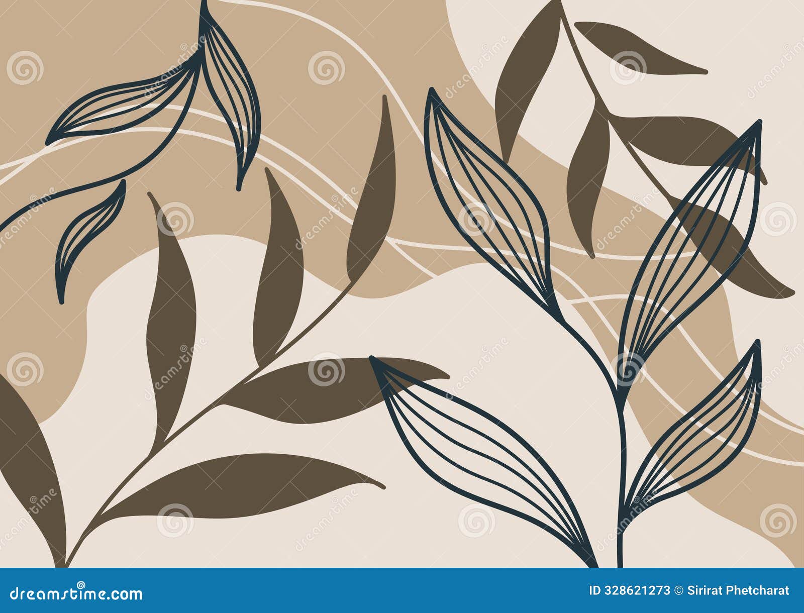 Brown Abstract Plant Art Design Drawing Leaf Background Stock Vector ...
