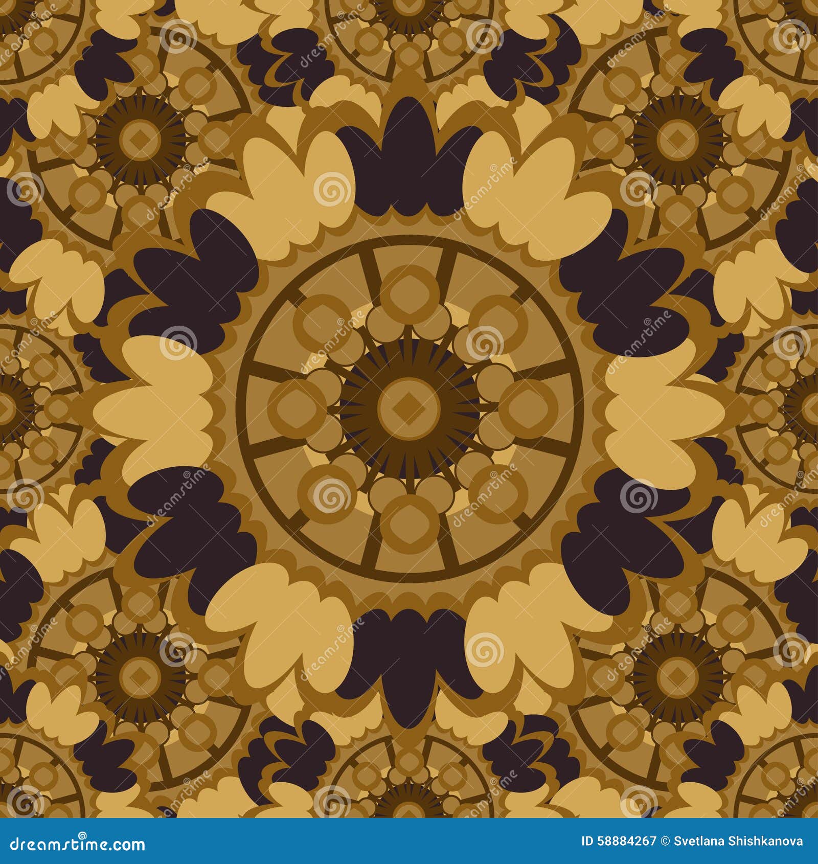 Brown Abstract Seamless Pattern with Round Ornamental Elements. Stock ...