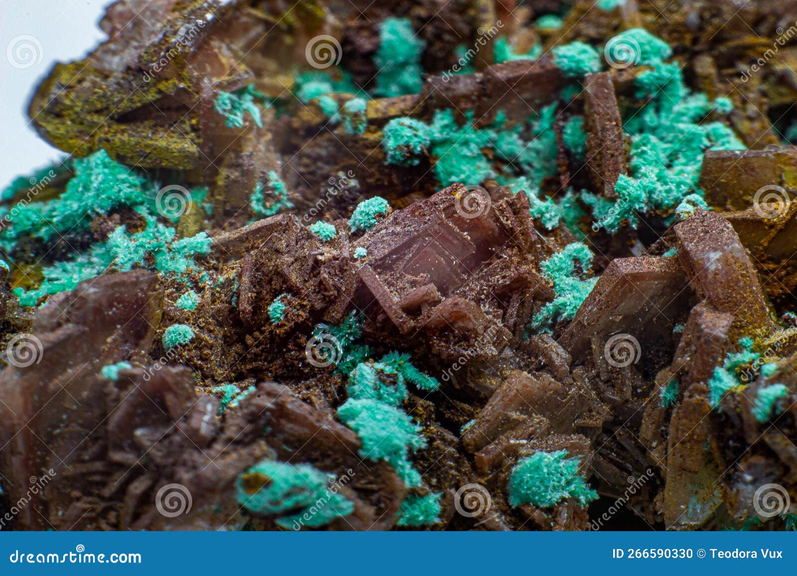 Brown Albite Crystal Cluster with Small Light Green Malachite Clusters ...