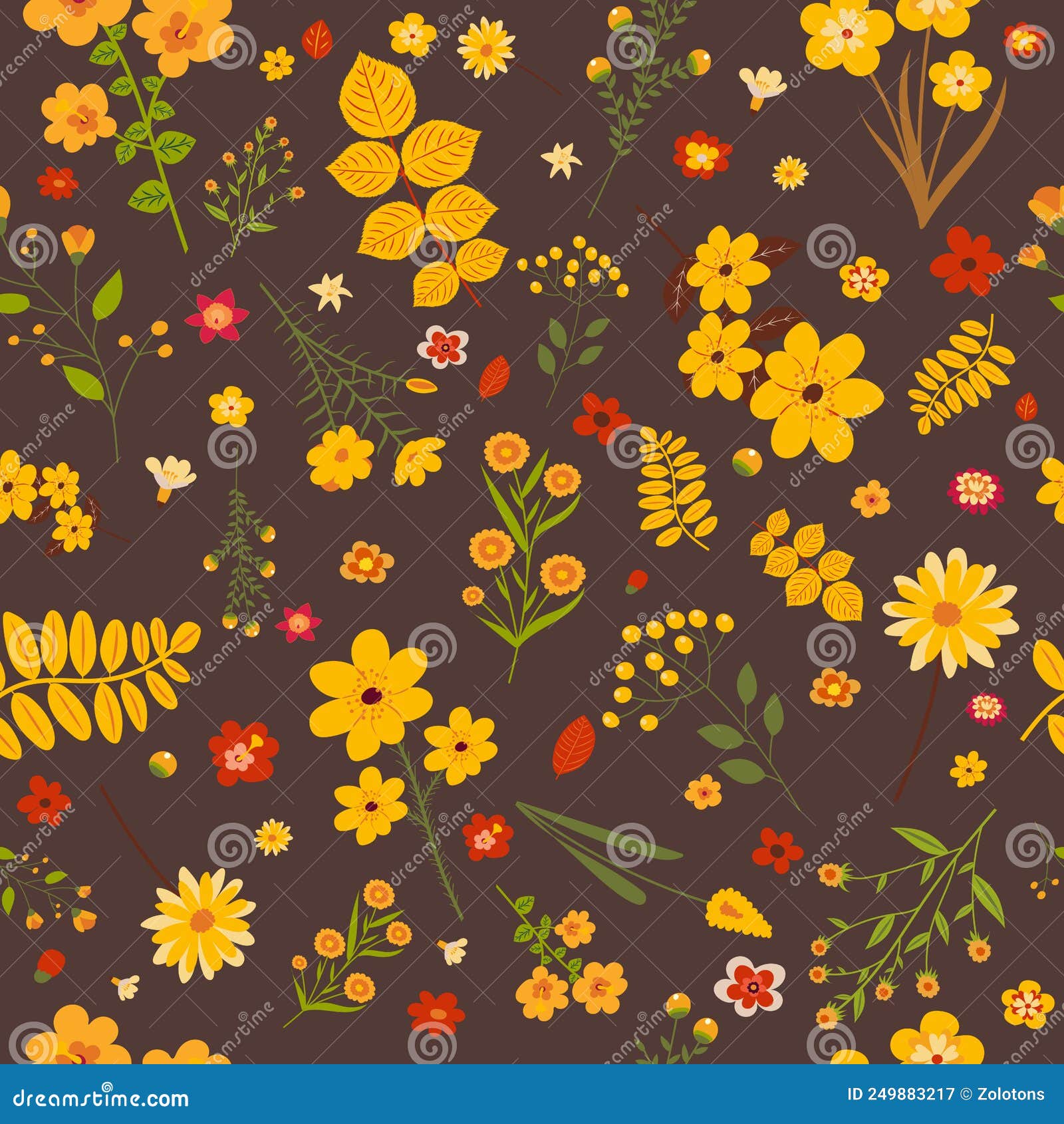 Brown Autumn Seamless Background, Leaves, Flowers Stock Illustration ...