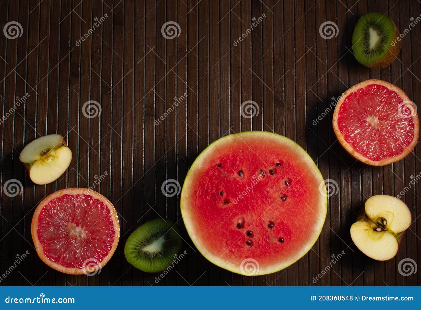 Brown Background with Half Fruits Stock Photo - Image of dieting ...