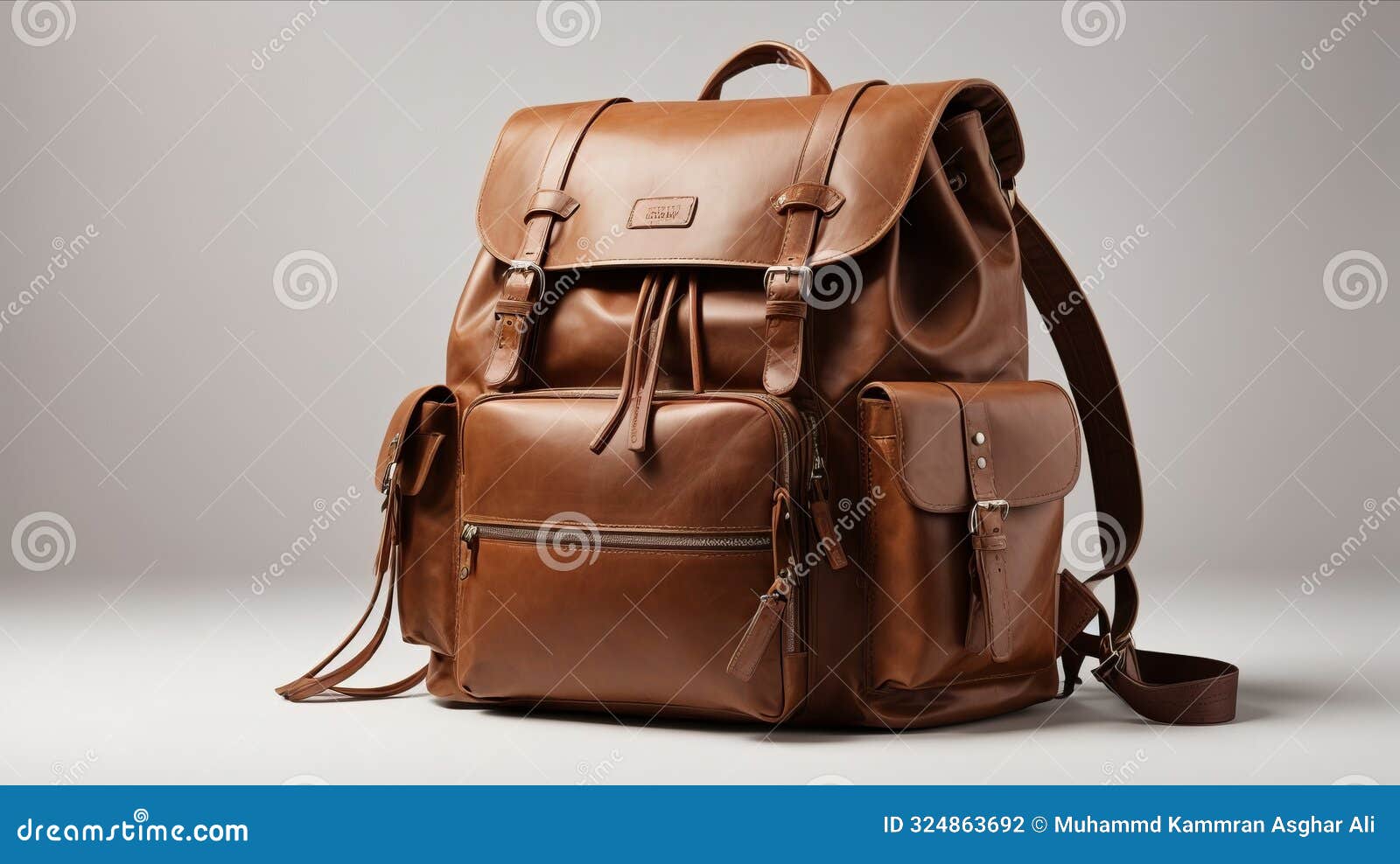 Brown Backpack on a White Background. 3d Rendering. Studio Shot. Stock ...