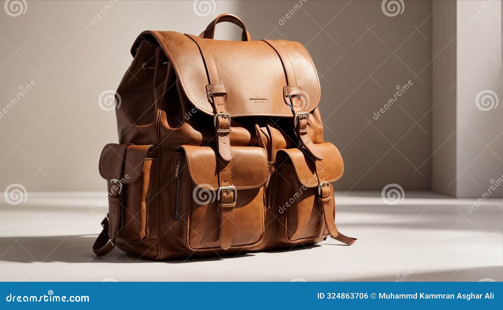 Brown Backpack on a White Background. 3d Rendering. Studio Shot. Stock ...