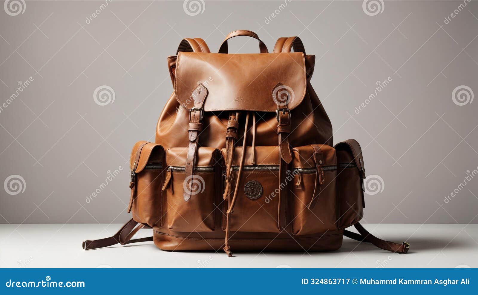 Brown Backpack on a White Background. 3d Rendering. Studio Shot. Stock ...