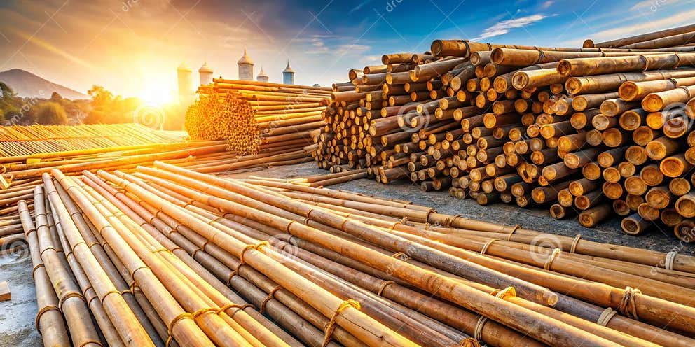 Brown Bamboo Construction Material Stack a Dynamic Building Site ...