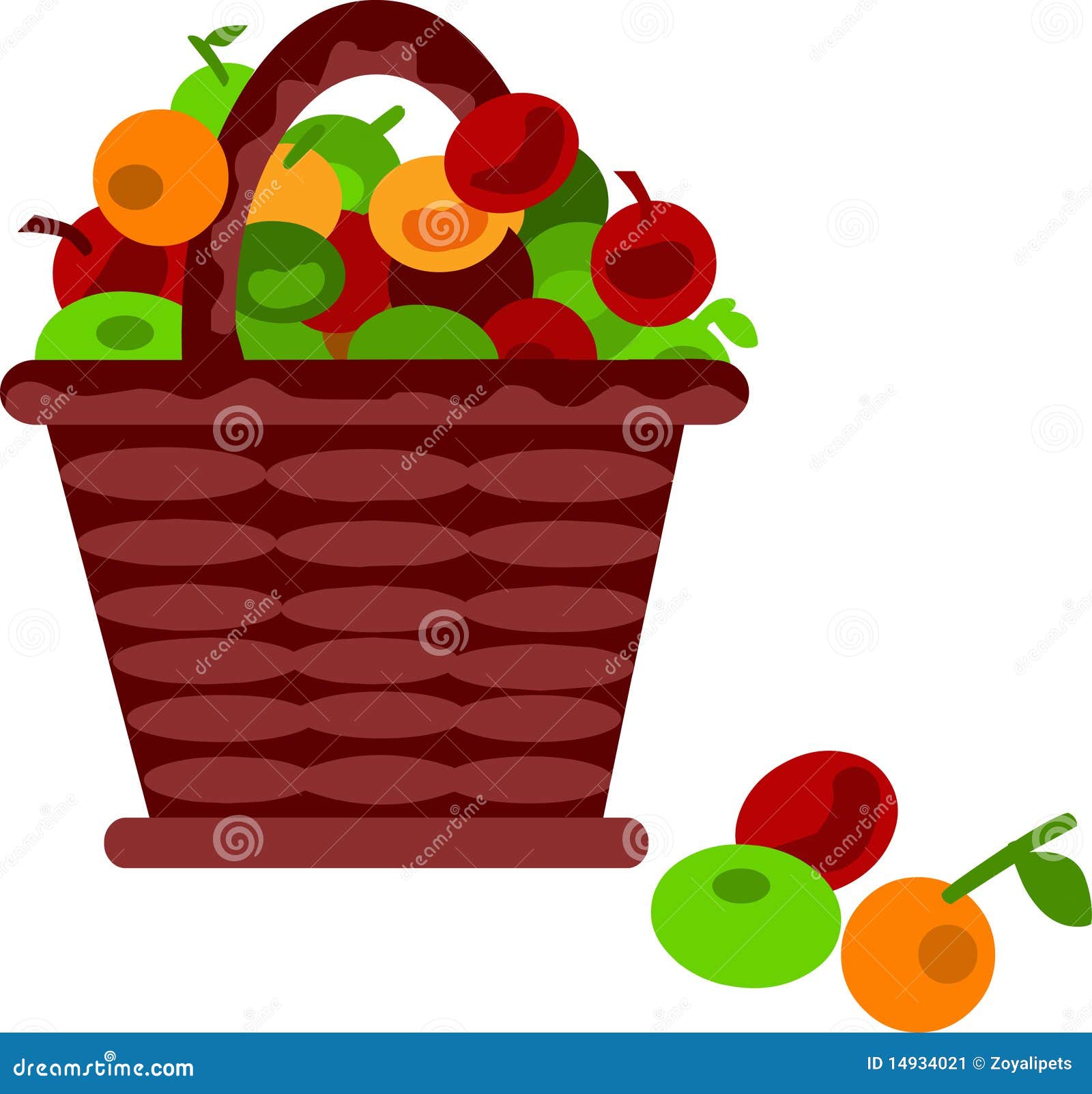 Brown Basket with Fruits on a White Stock Vector - Illustration of gift ...