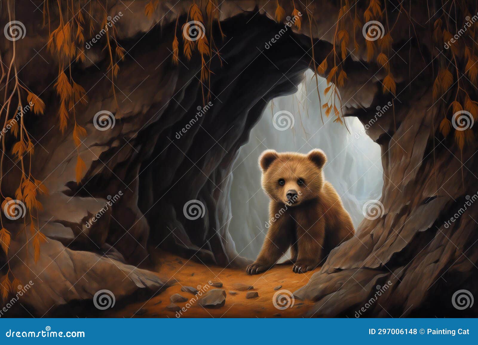 Brown bear in a cave, stock illustration. Illustration of cave - 297006148