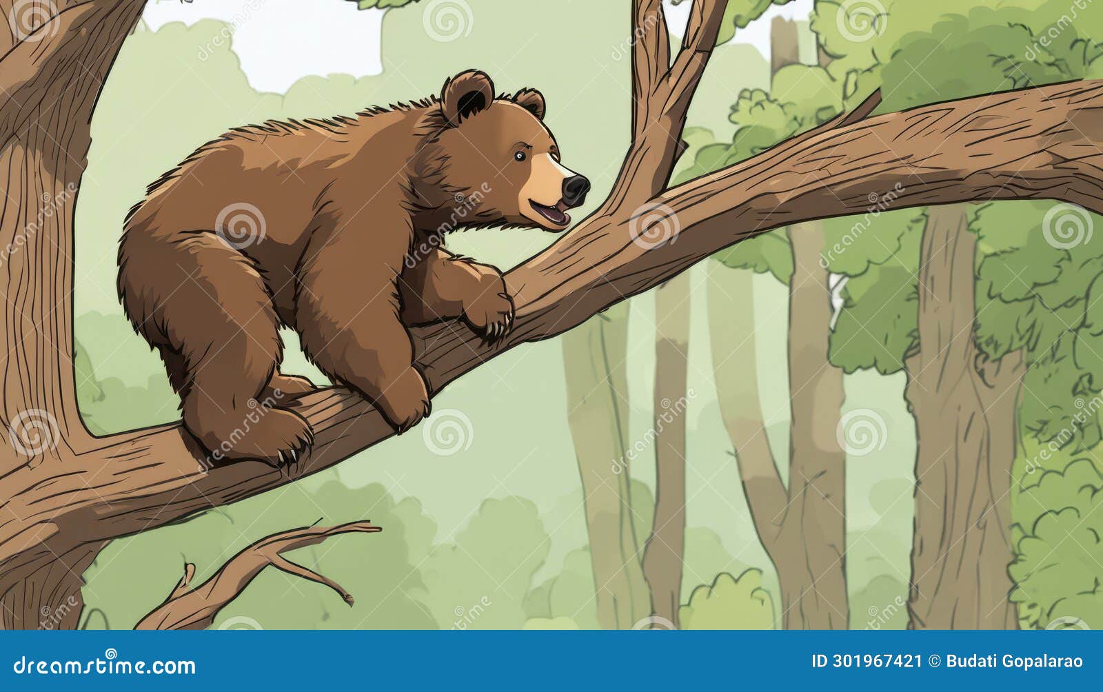 A Brown Bear Climbing a Tree Stock Illustration - Illustration of ...