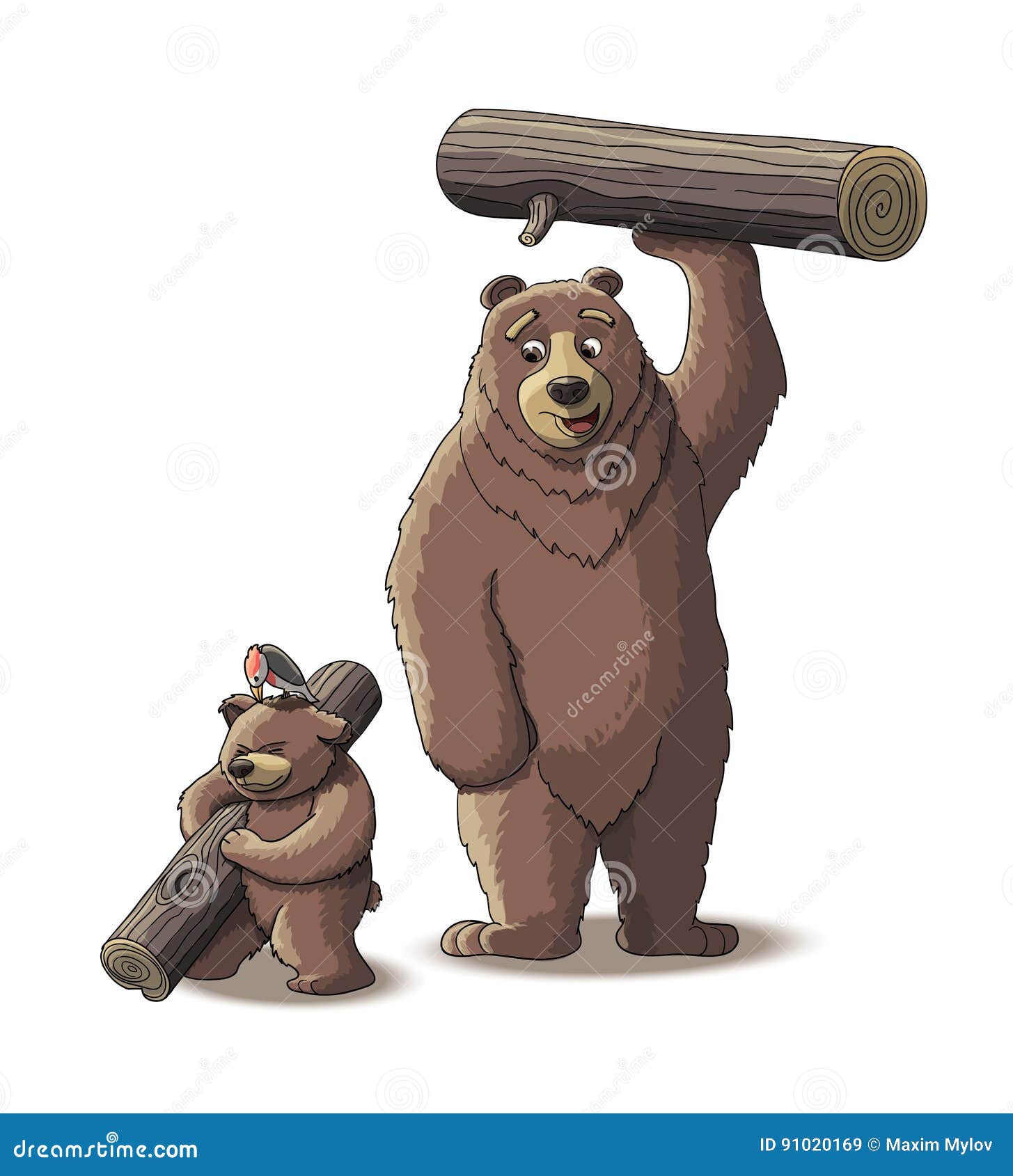 Brown Bear and Cub Bear Carry Wood Stock Vector - Illustration of ...