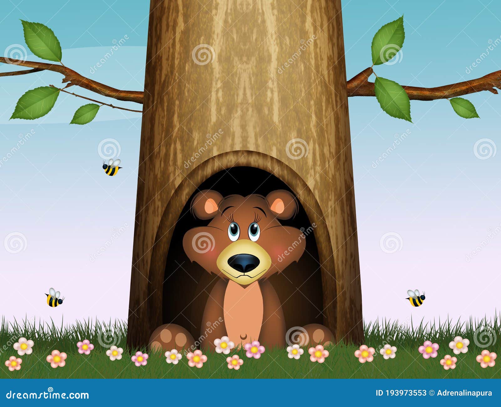 Brown Bear in the Den in the Tree Trunk Stock Illustration ...