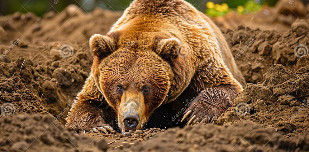 A Brown Bear is Digging in the Dirt Stock Illustration - Illustration ...