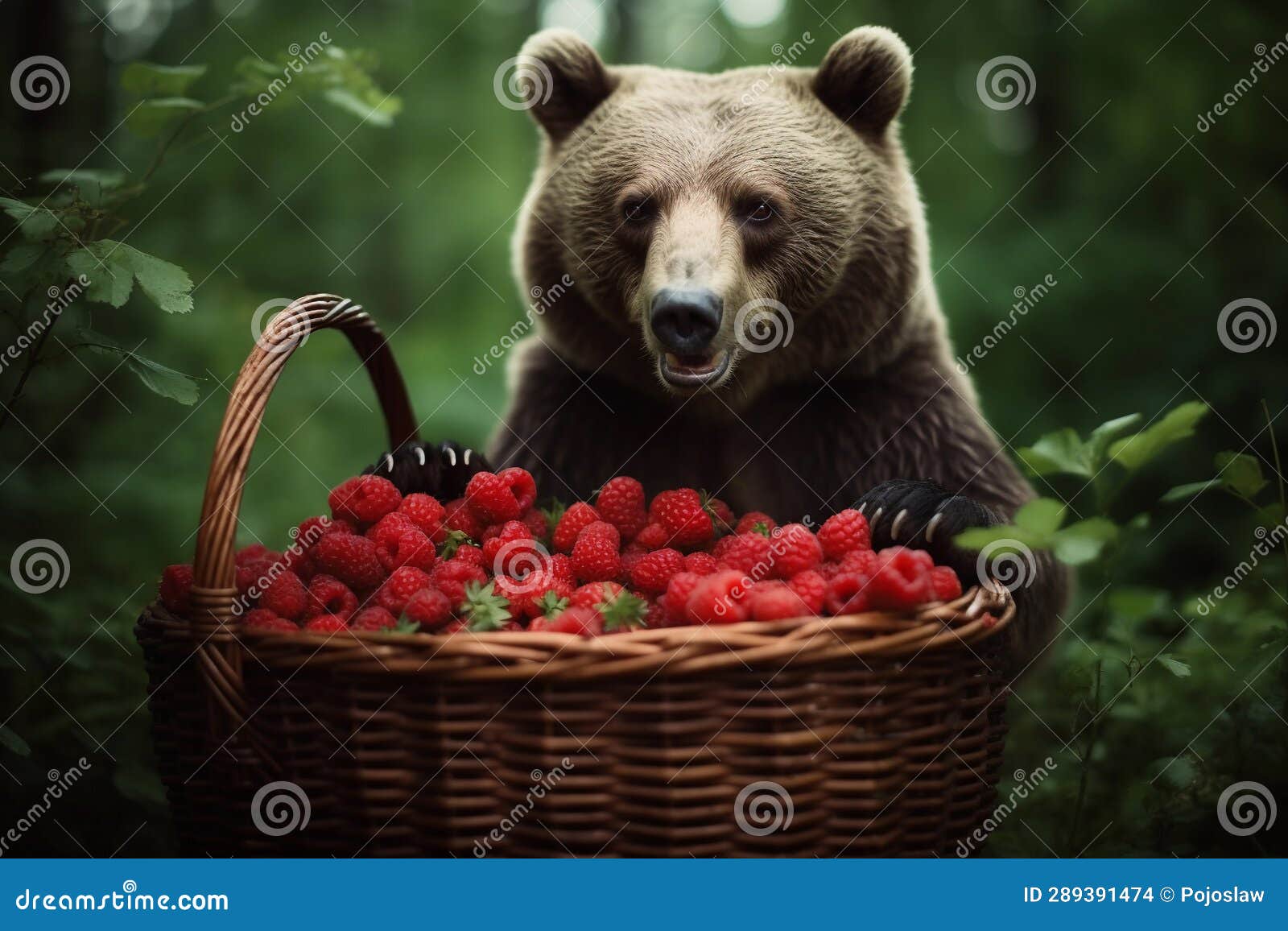 Brown Bear in the Forest is Foraging for Wild Berries. Created with Generative AI Technology ...