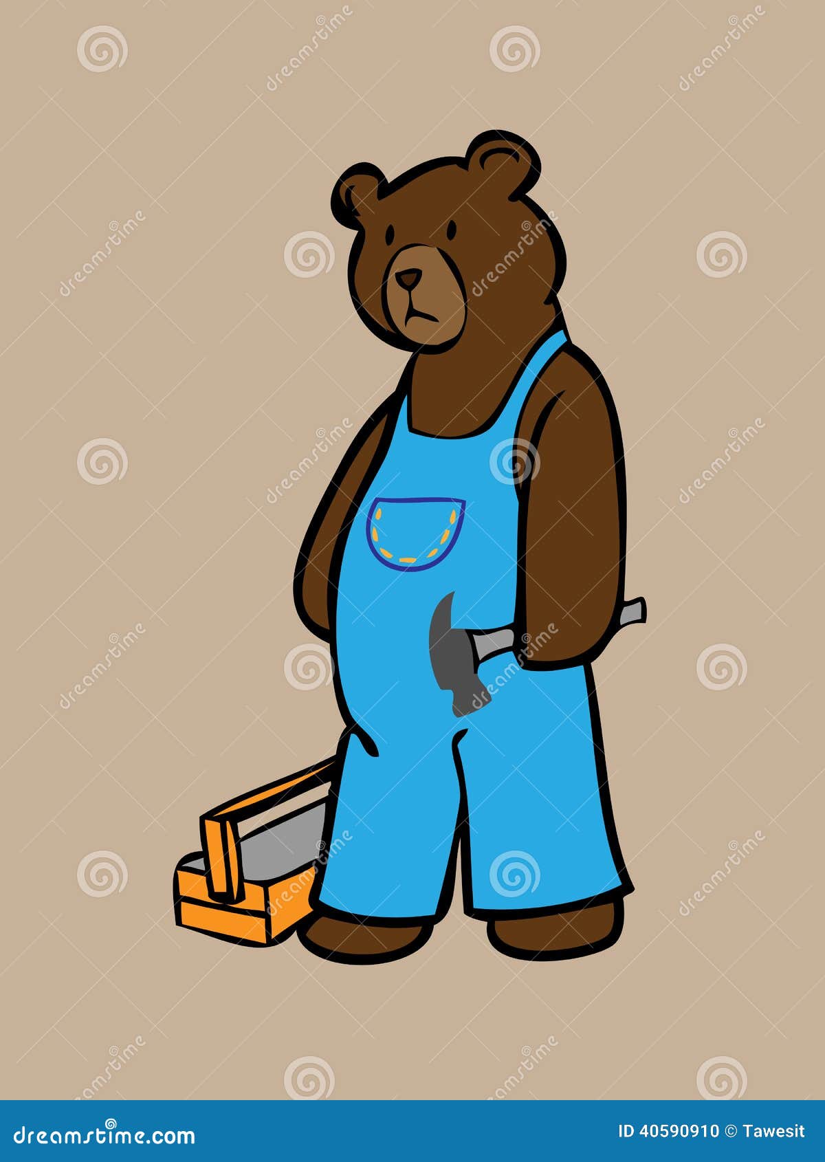 Brown Bear with Hammer in Overall Jean Stock Vector - Illustration of ...