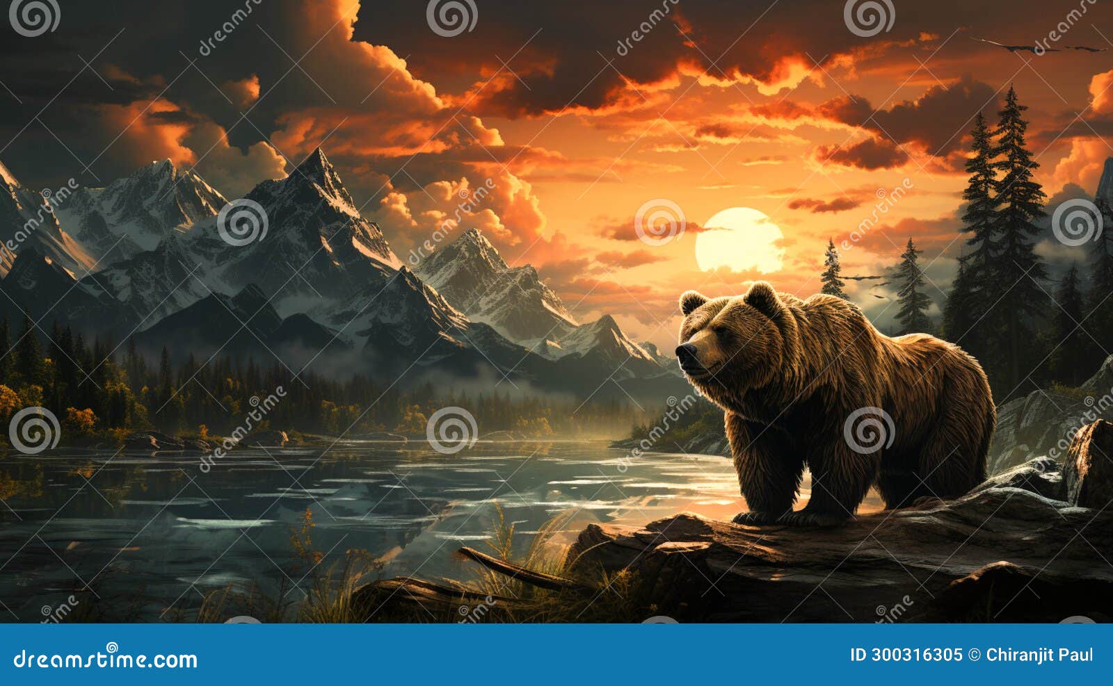 Brown Bear and Landscape, Nice Beautiful Scenery Stock Image - Image of ...