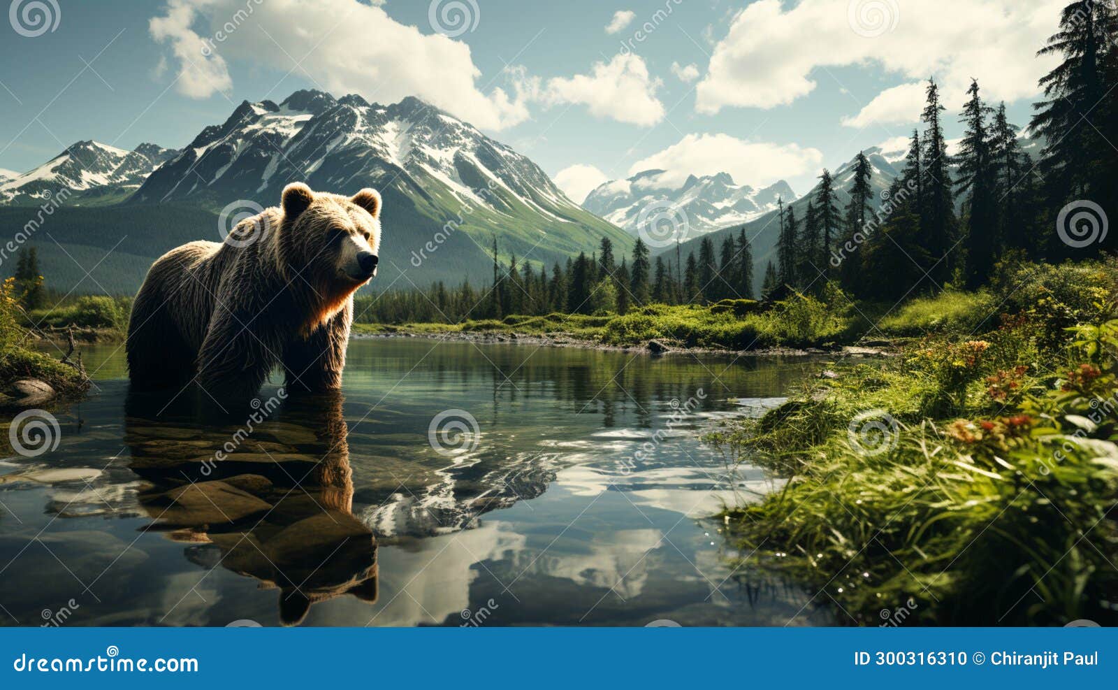 Brown Bear and Landscape, Nice Beautiful Scenery Stock Photo - Image of ...