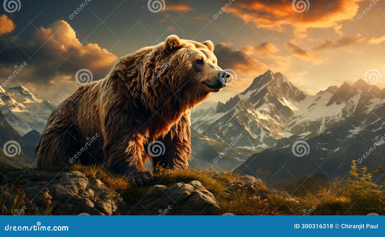 Brown Bear and Landscape, Nice Beautiful Scenery Stock Photo - Image of ...