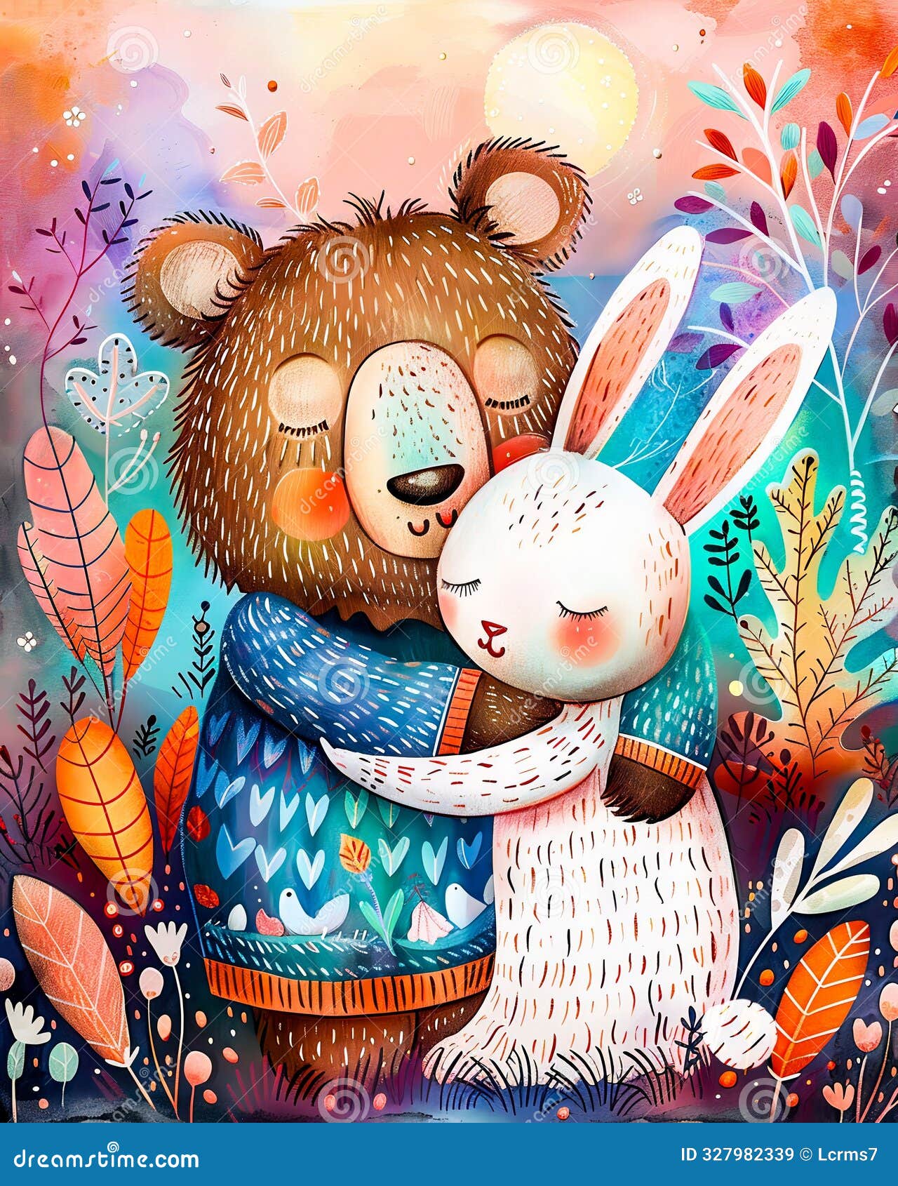 Brown Bear and Rabbit Hugging Illustration Stock Illustration ...