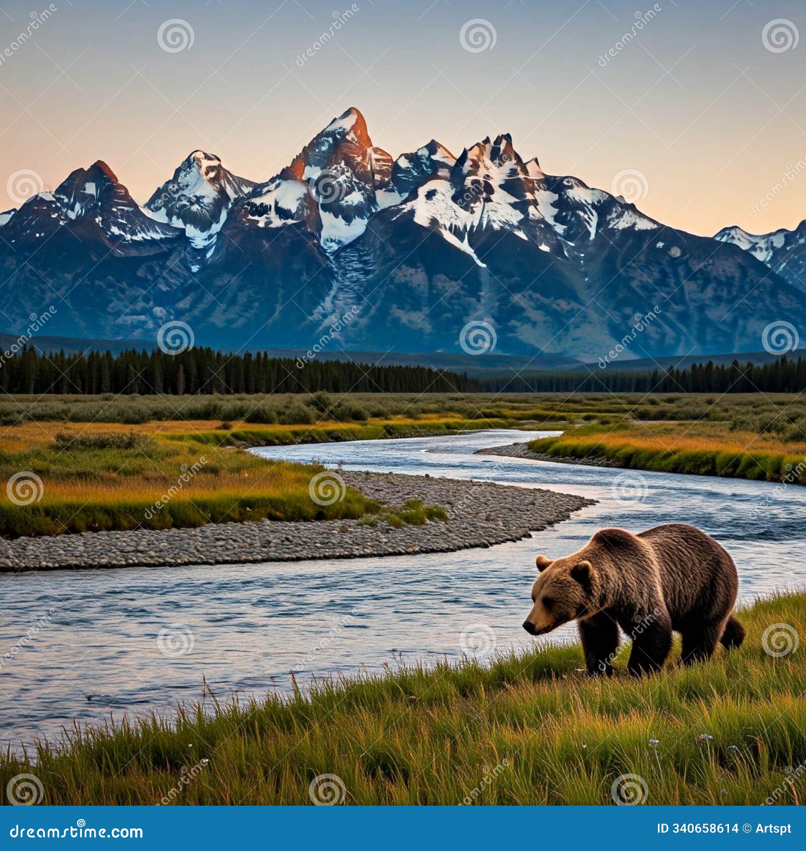 Brown Bear on a river flow stock photo. Image of nature - 340658614
