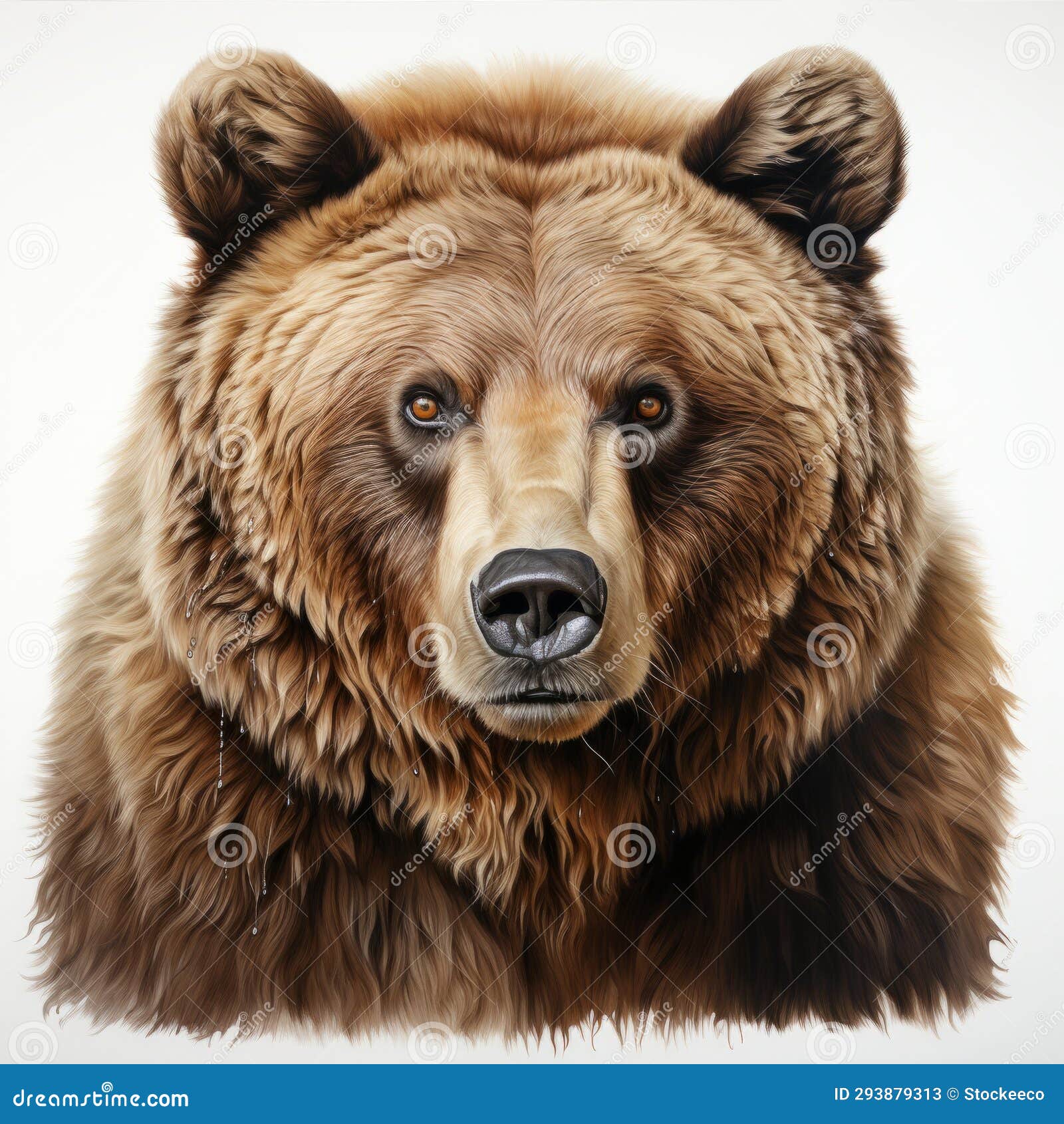 Realistic Hyper-detailed Brown Bear Painting on White Background Stock ...