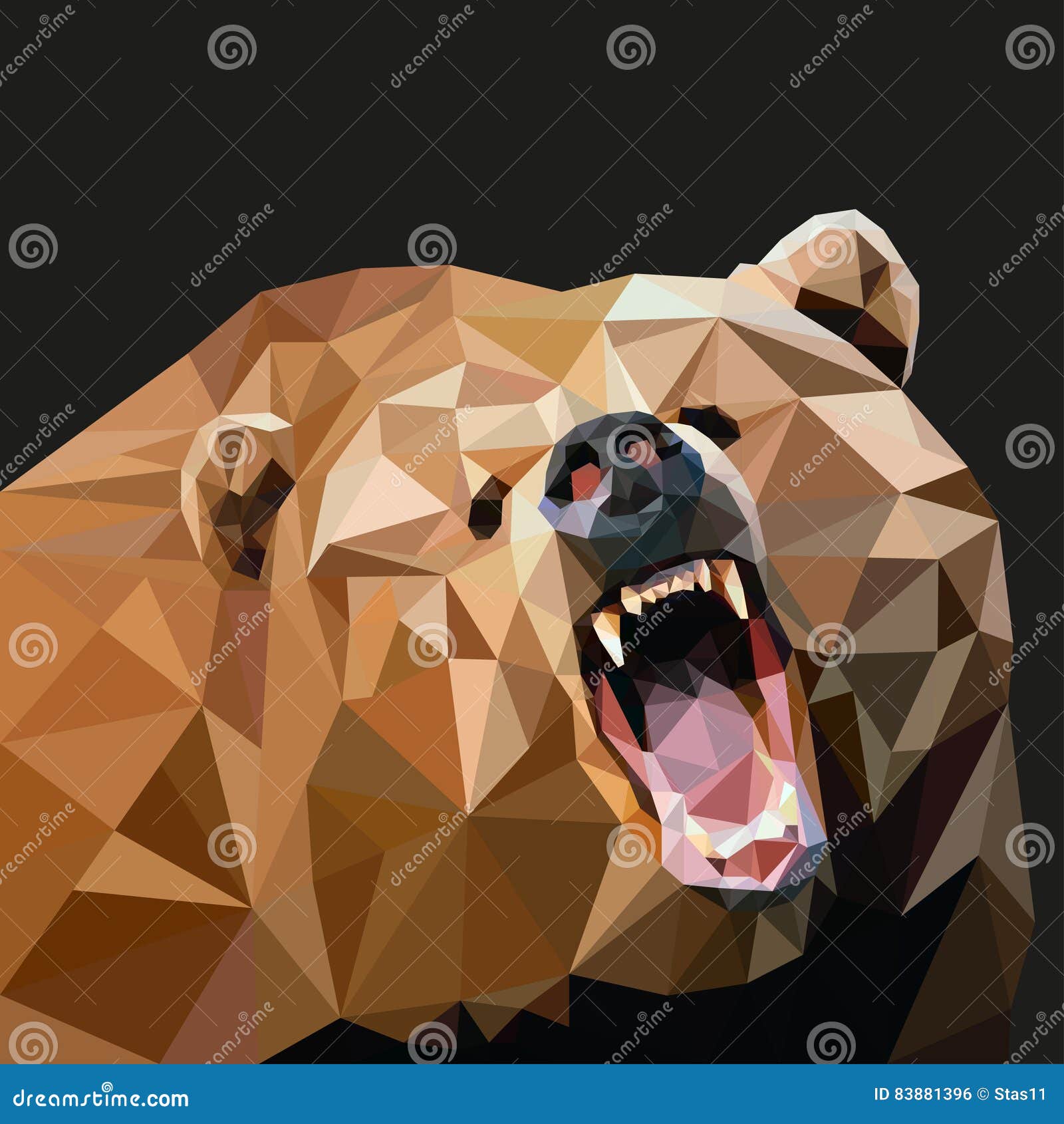 Brown Bear in the Style of Triangulation on a Black Background. Vector ...