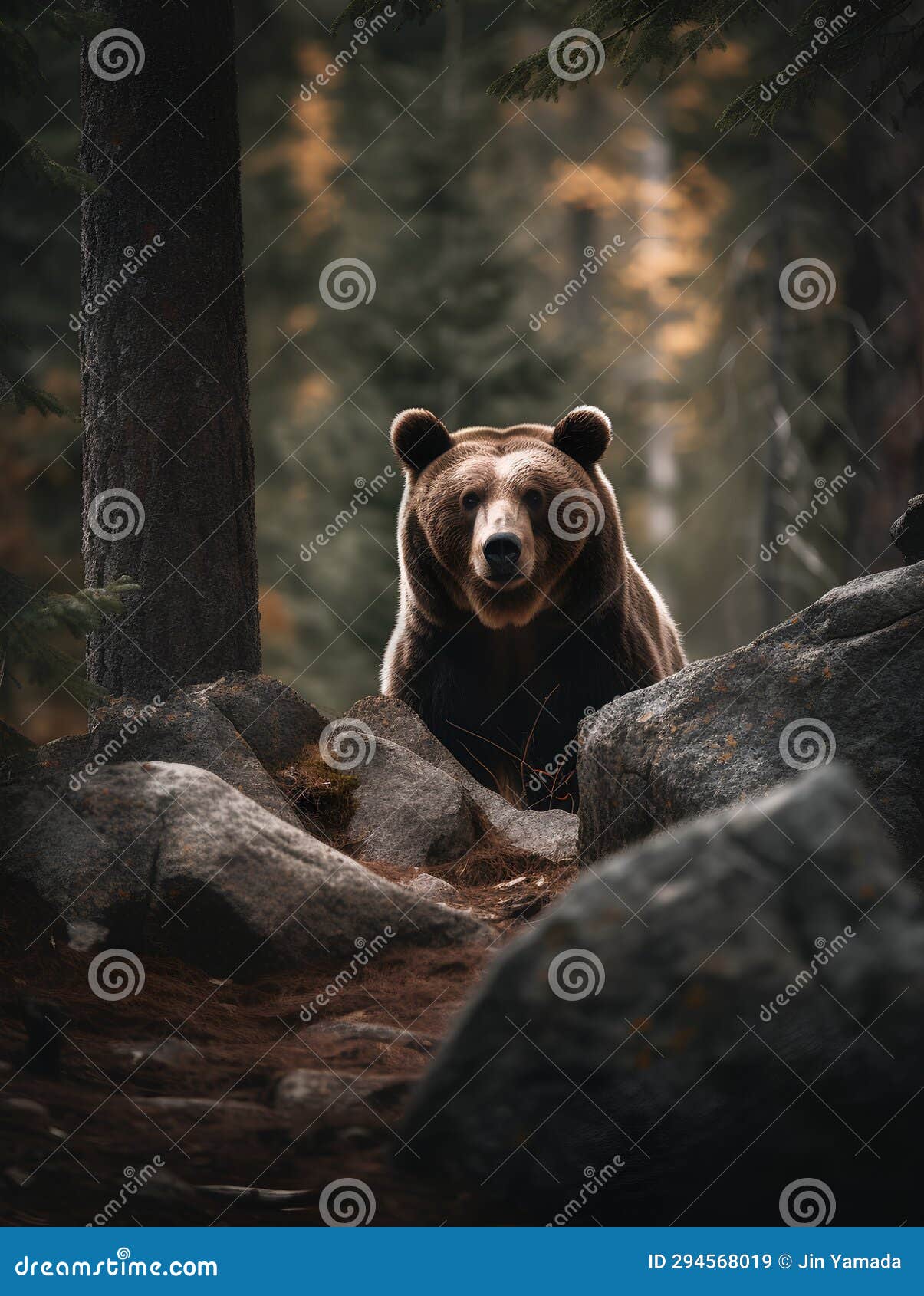 Brown Bear Walking in the Forest at Sunset. Animal in Nature Stock ...