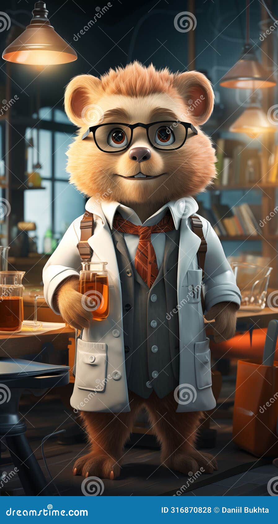 Brown Bear Wearing Glasses and Lab Coat, a Surprising Scientist ...