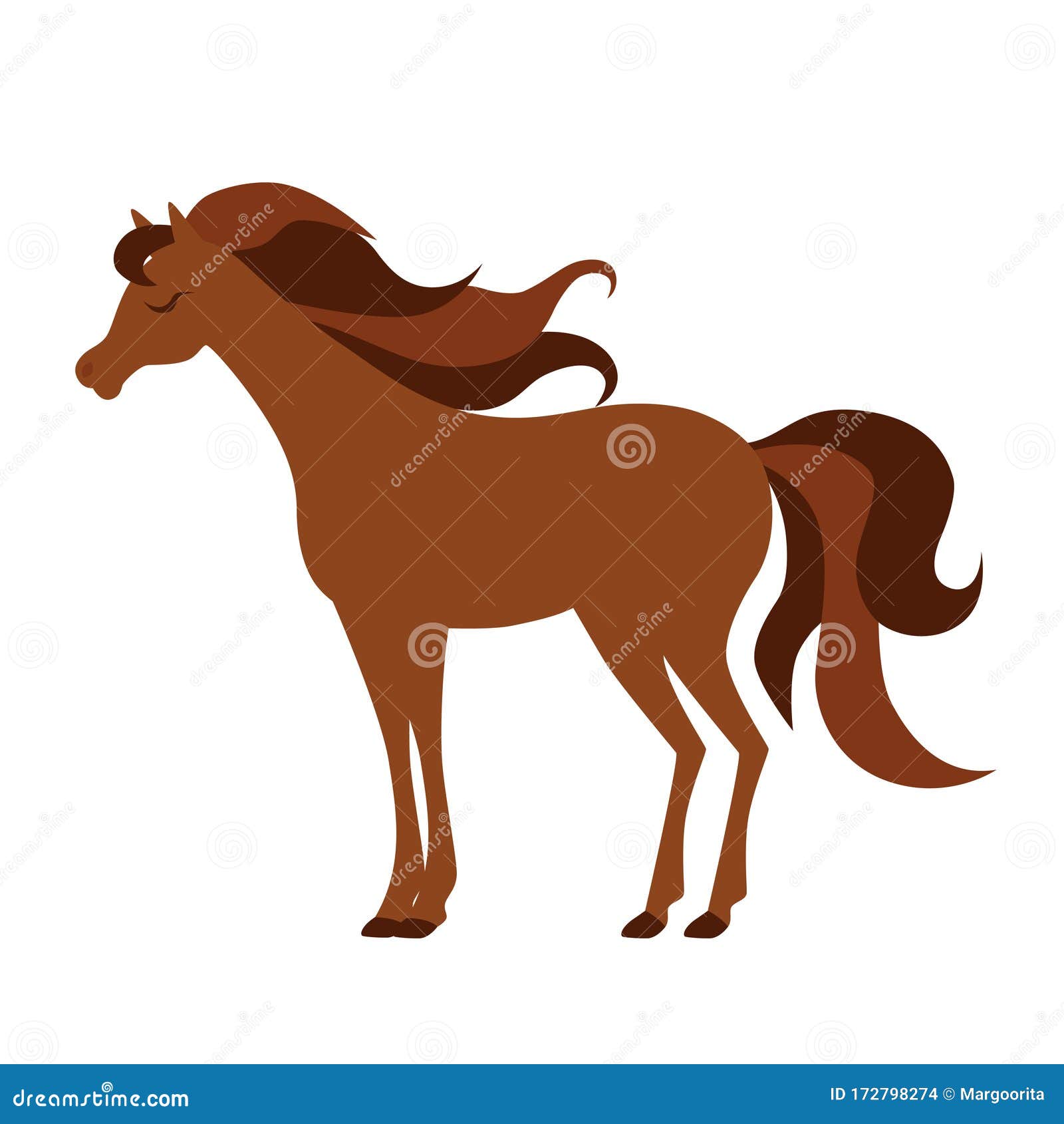 Brown Beautiful Horse with a Long Mane. Vector Illustration Stock ...