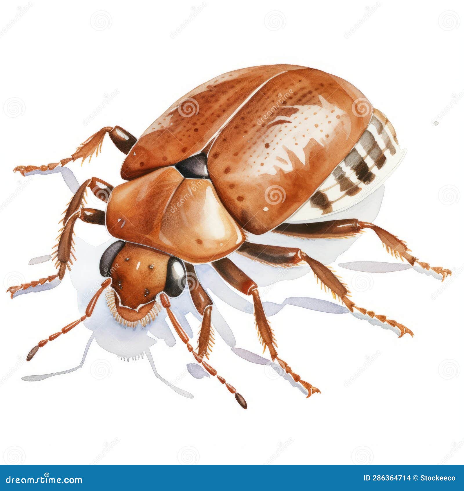 Hyper-realistic Watercolor Painting of a Brown Beetle on White ...