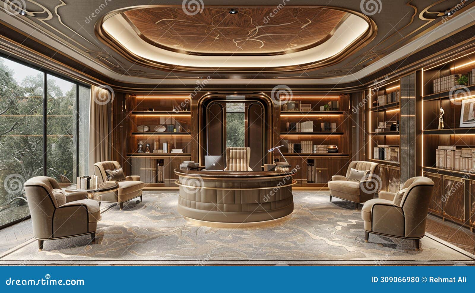 Brown and Beige Luxury Home Office with Sun Reflection, Zoom Virtual ...