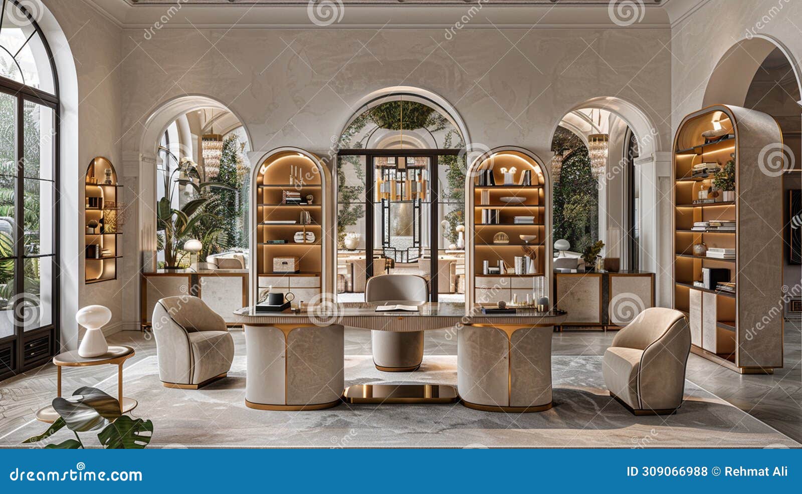 Brown and Beige Luxury Home Office with Sun Reflection, Zoom Virtual ...