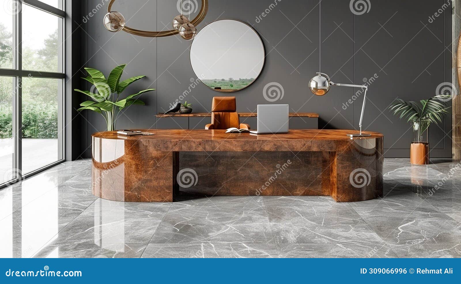 Brown and Beige Luxury Home Office with Sun Reflection, Zoom Virtual ...