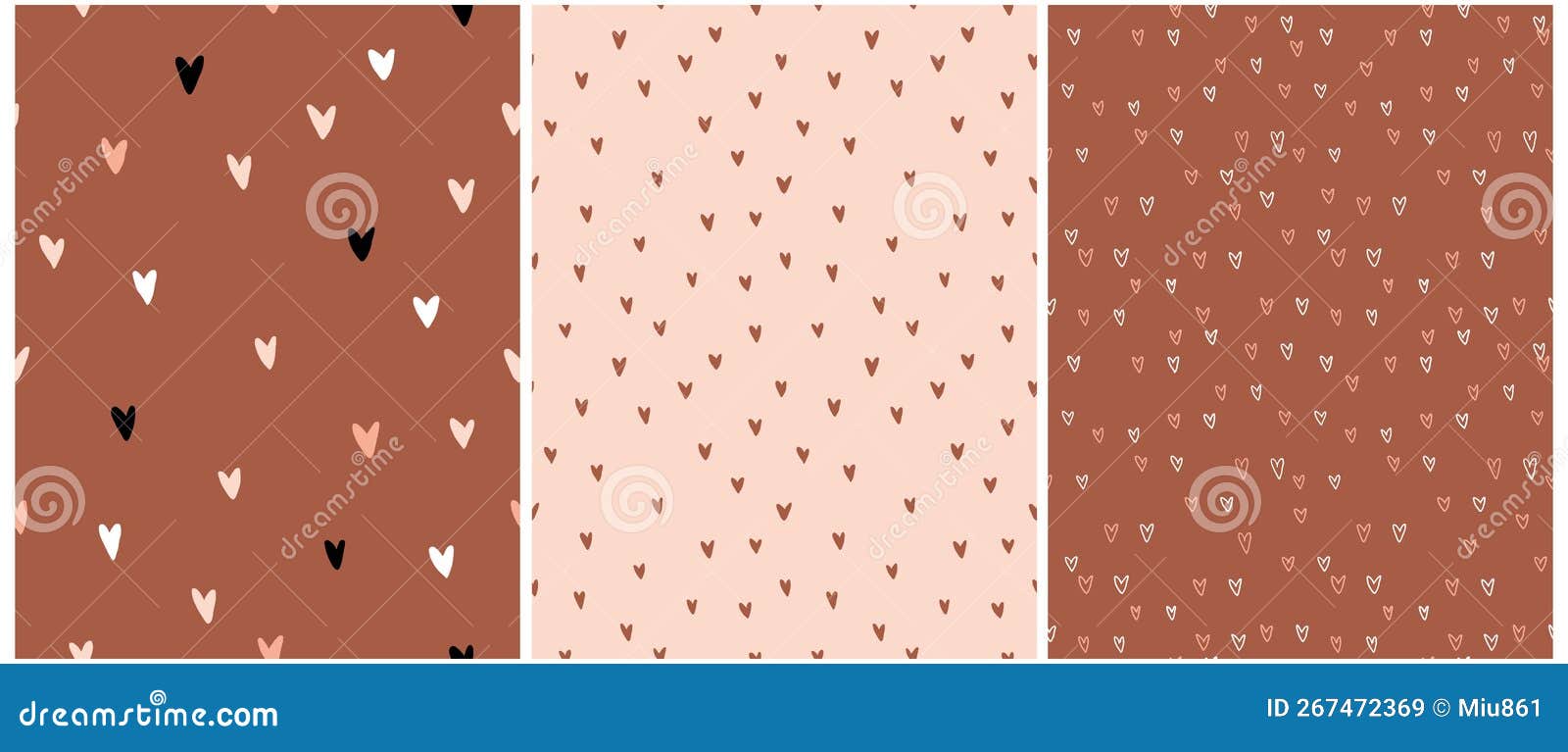 Brown and Beige Romantic Seamless Vector Patterns with Tiny Hand Drawn ...