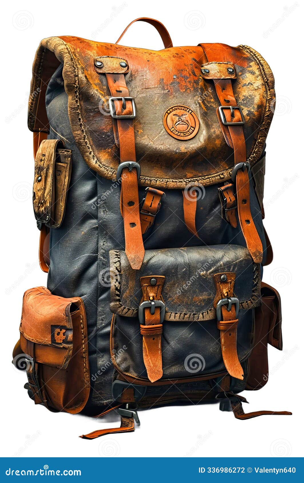 A Brown and Black Backpack with Brown Leather Straps Stock Photo ...