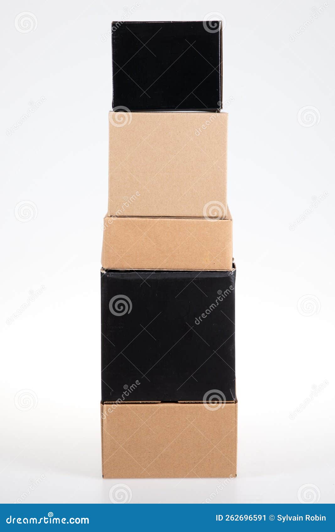 Brown Black Cardboard Boxes Stacked on Each Other Pyramid on White Grey ...