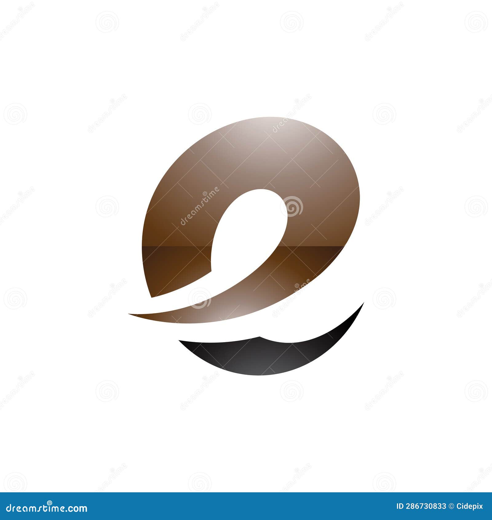 Brown and Black Glossy Lowercase Letter E Icon with Soft Spiky Curves ...