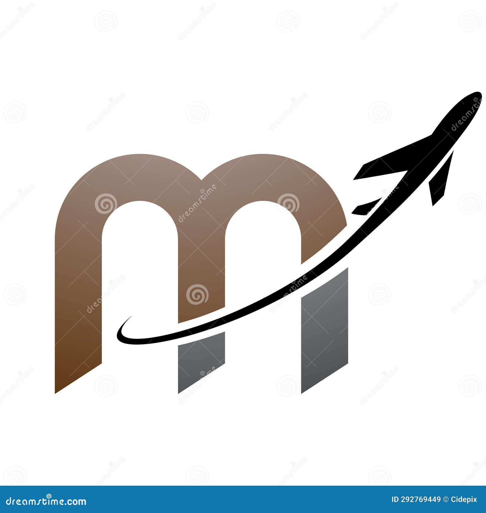 Brown and Black Lowercase Letter M Icon with an Airplane Stock Vector ...
