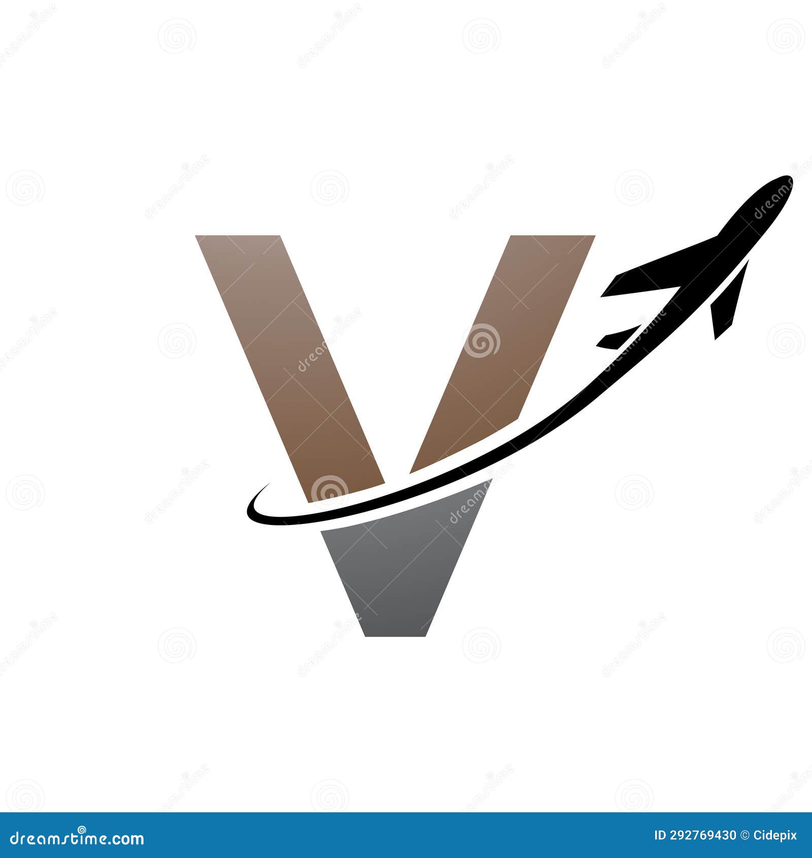 Brown and Black Lowercase Letter V Icon with an Airplane Stock Vector ...