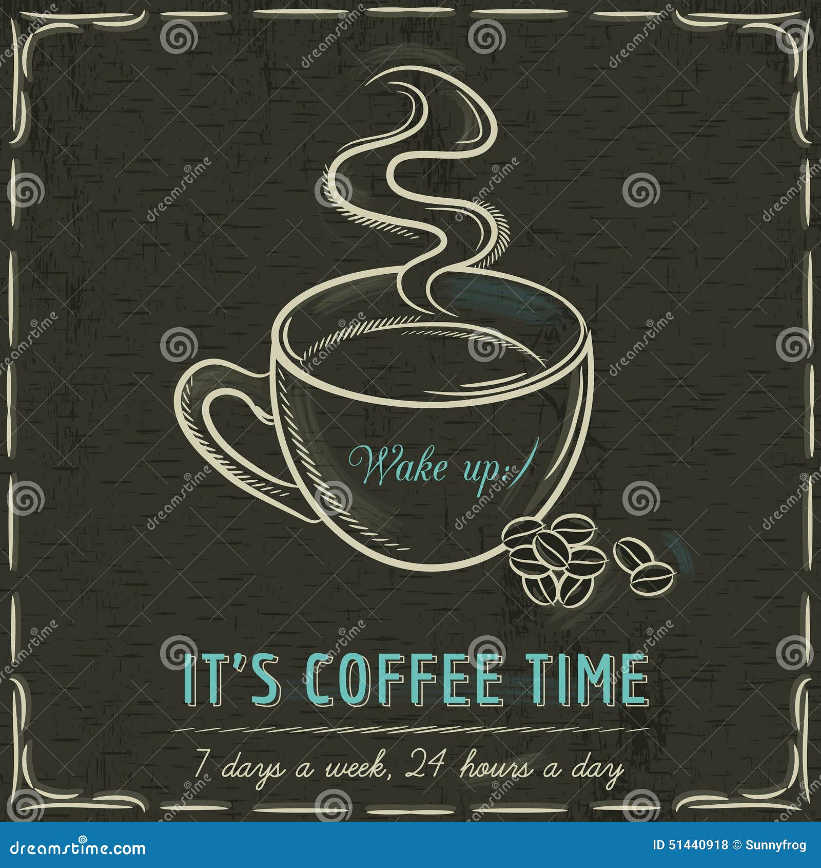 Brown Blackboard with a Cup of Hot Coffee and Text Stock Vector ...