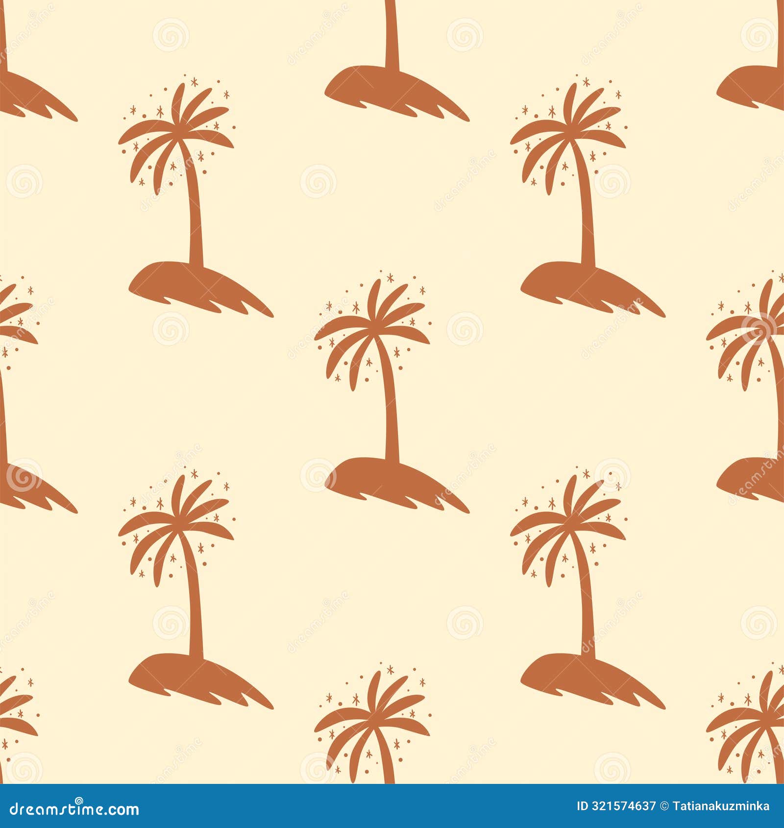 Brown Boho Palm Tree Seamless Pattern. Vector Tropical Summer ...