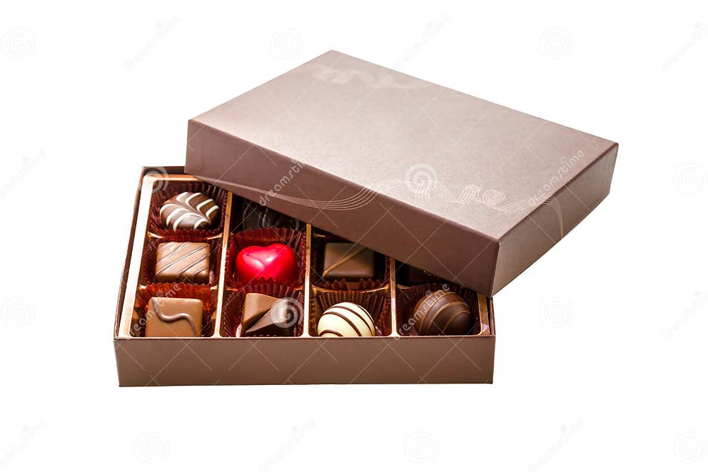 Brown Box of Chocolate with Assorted Chocolates Stock Photo - Image of ...
