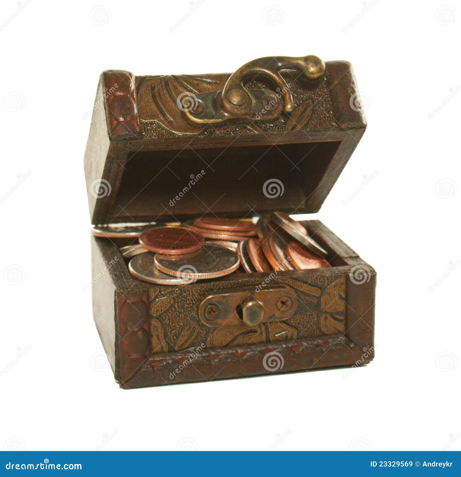 Brown box full of coins stock image. Image of finances - 23329569