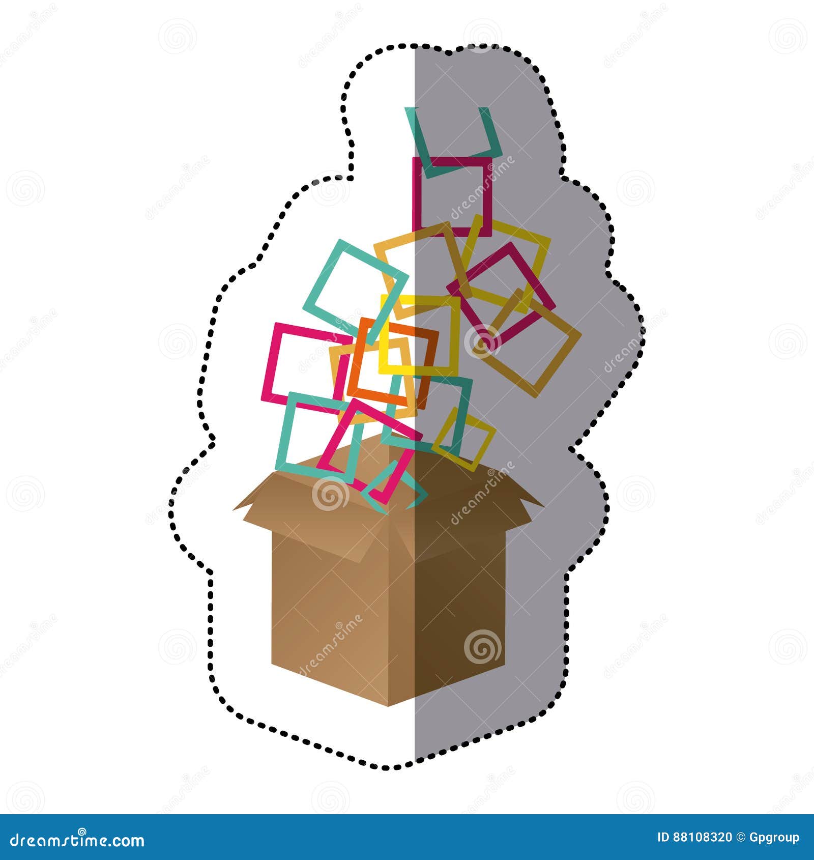 Brown Box Opened with Colored Square Icon Stock Illustration ...
