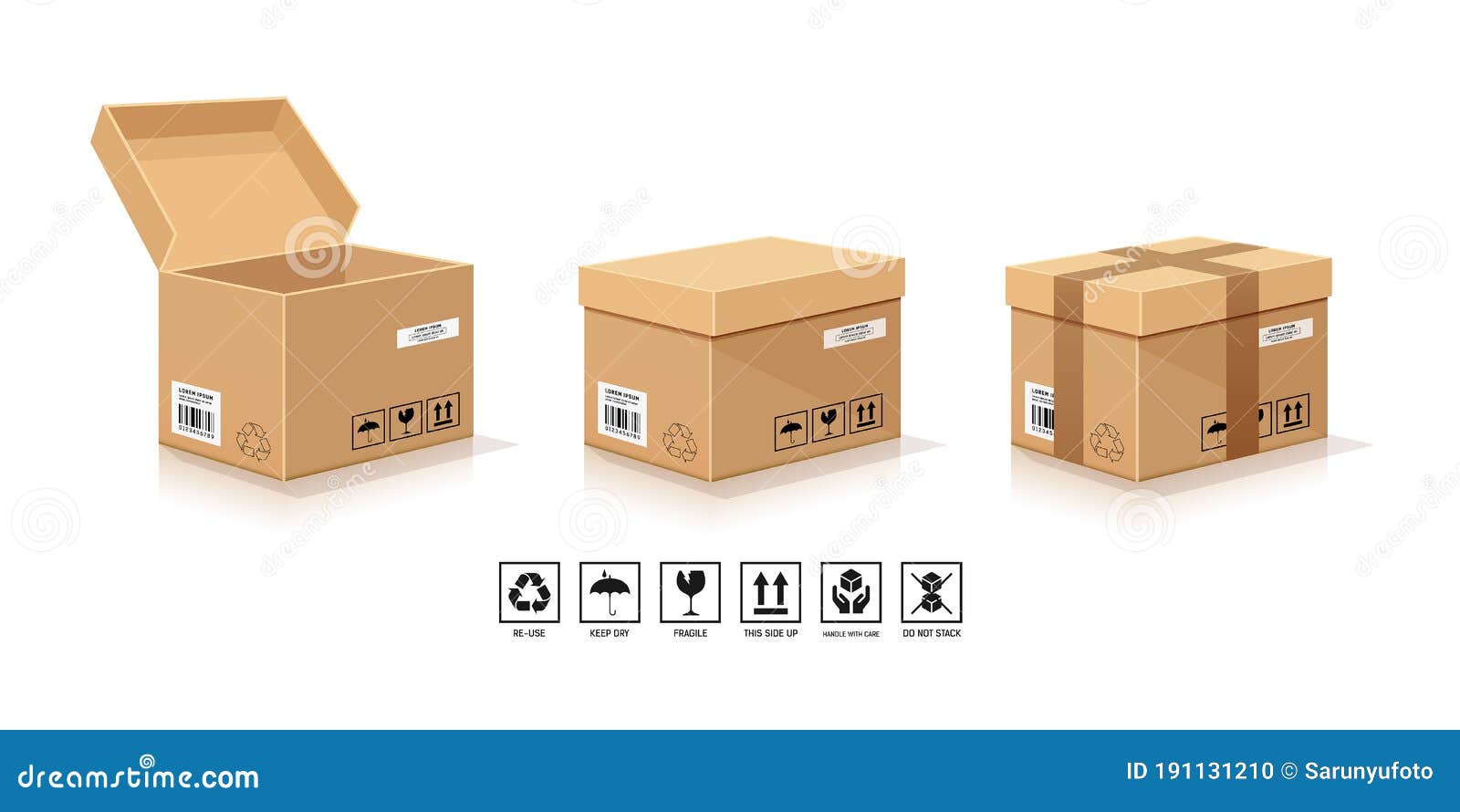 Brown Box Packaging, Open and Close with Symbol Collections Isolated ...